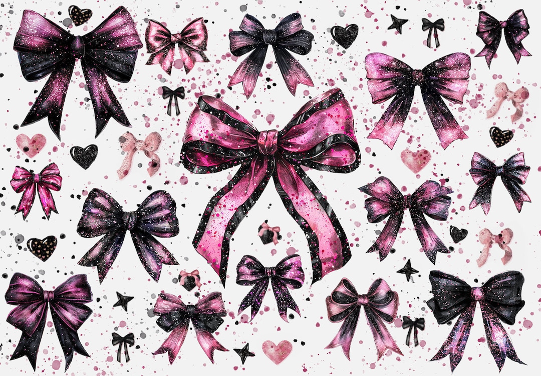 24 Black & Pink Sequin Ribbons, Emo Gothic Clipart, Ark Fantasy Satin ...