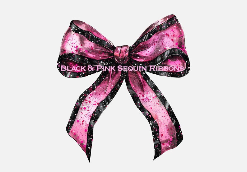 24 Black & Pink Sequin Ribbons, Emo Gothic Clipart, Ark Fantasy Satin ...