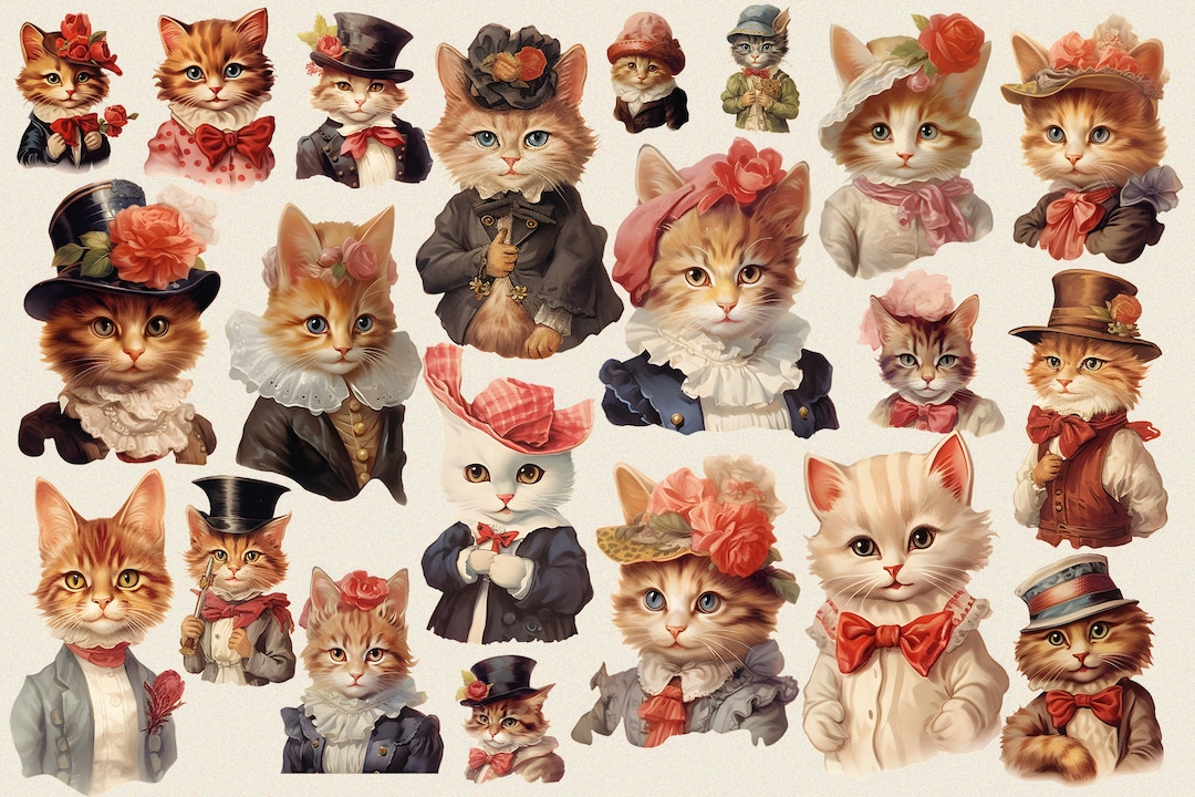 20+ Victorian Cats, Clipart, Cute, Kittens, Antique, Cat Heads ...