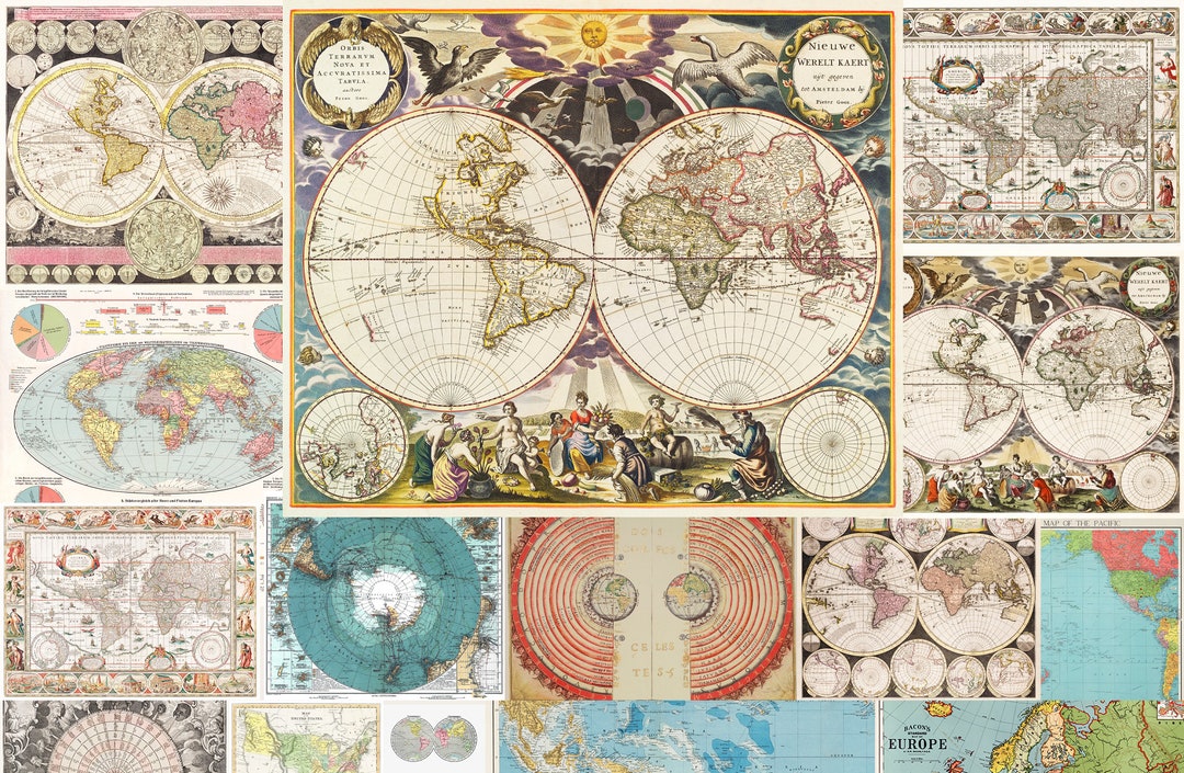 100+ Vintage Maps 17th 18th Century Atlas Illustration Science Globe ...