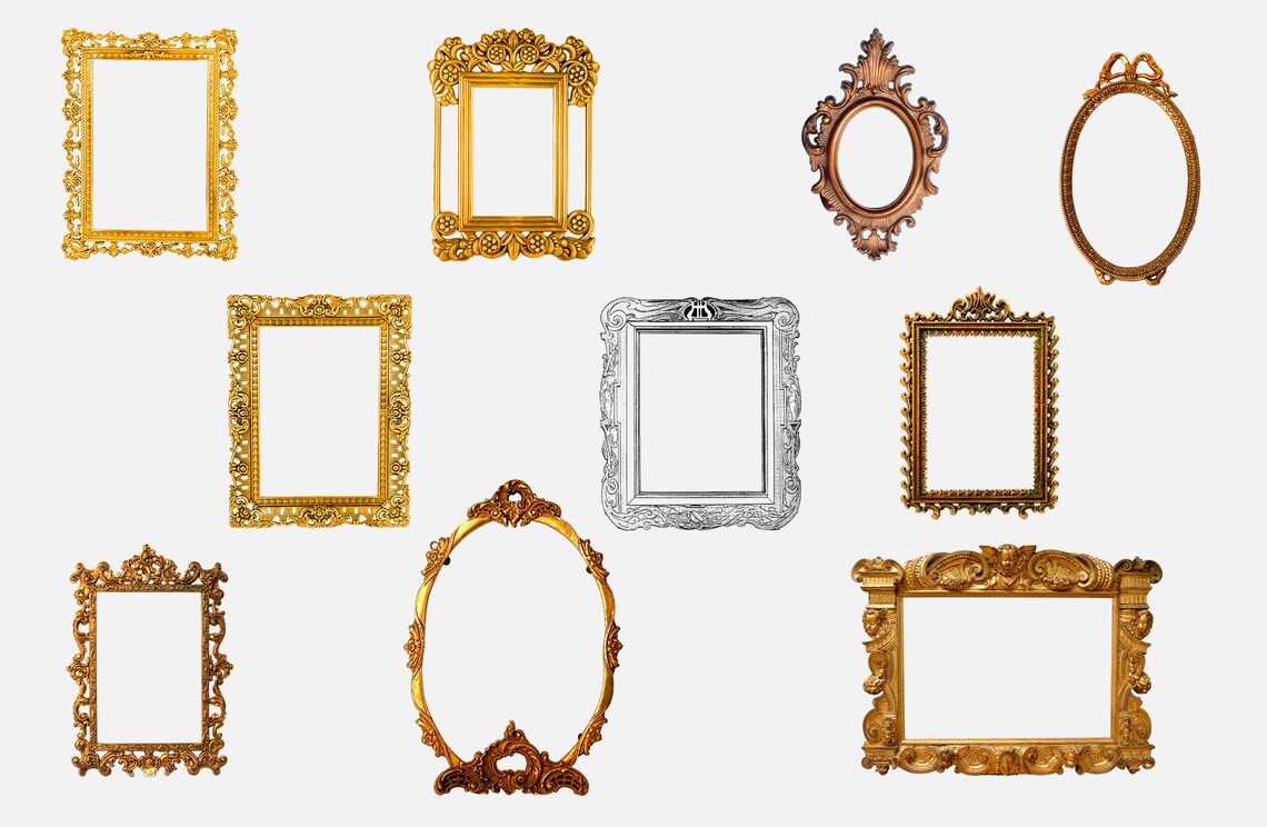 Gold & Silver Luxury Vintage Frames Clipart PNG Cutouts Illustration ...