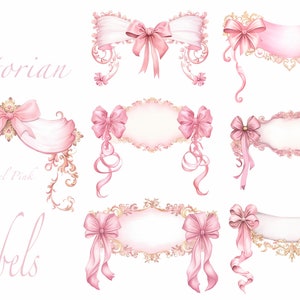 12 Pink Ornate Clipart, Coquette, Watercolors Labels, Soft Pastel Pink ...