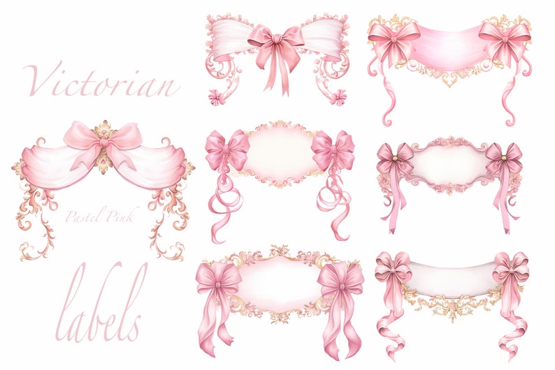 12 Pink Ornate Clipart, Coquette, Watercolors Labels, Soft Pastel Pink ...