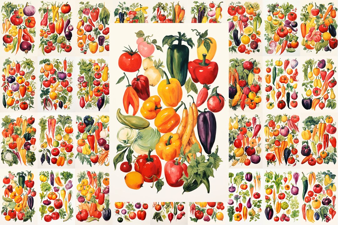 60 Watercolor Vegetables Posters HQ Fruıts Printbale - Etsy