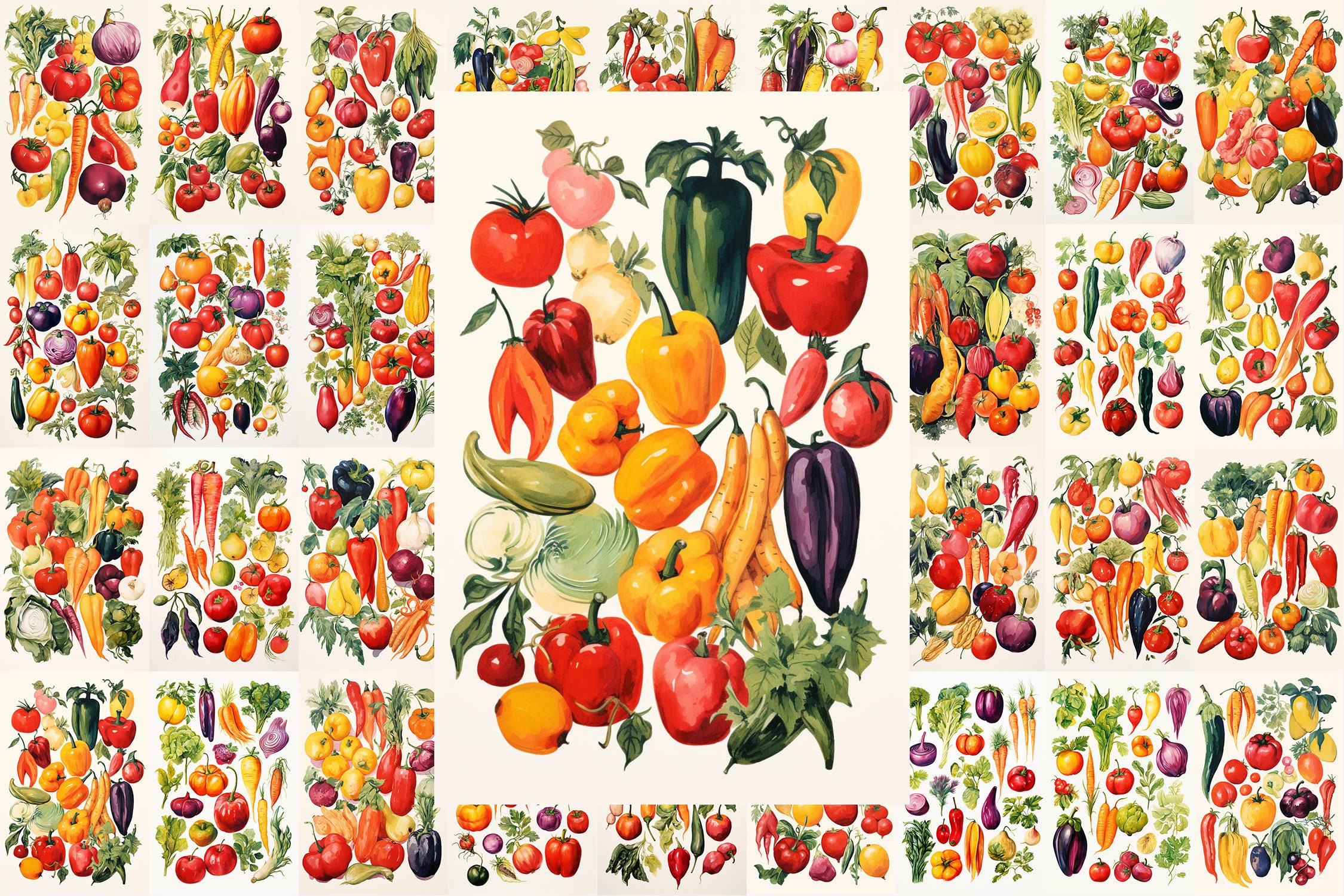 60 Watercolor Vegetables Posters, HQ, Fruıts, Printbale, Kitchen, Decor ...