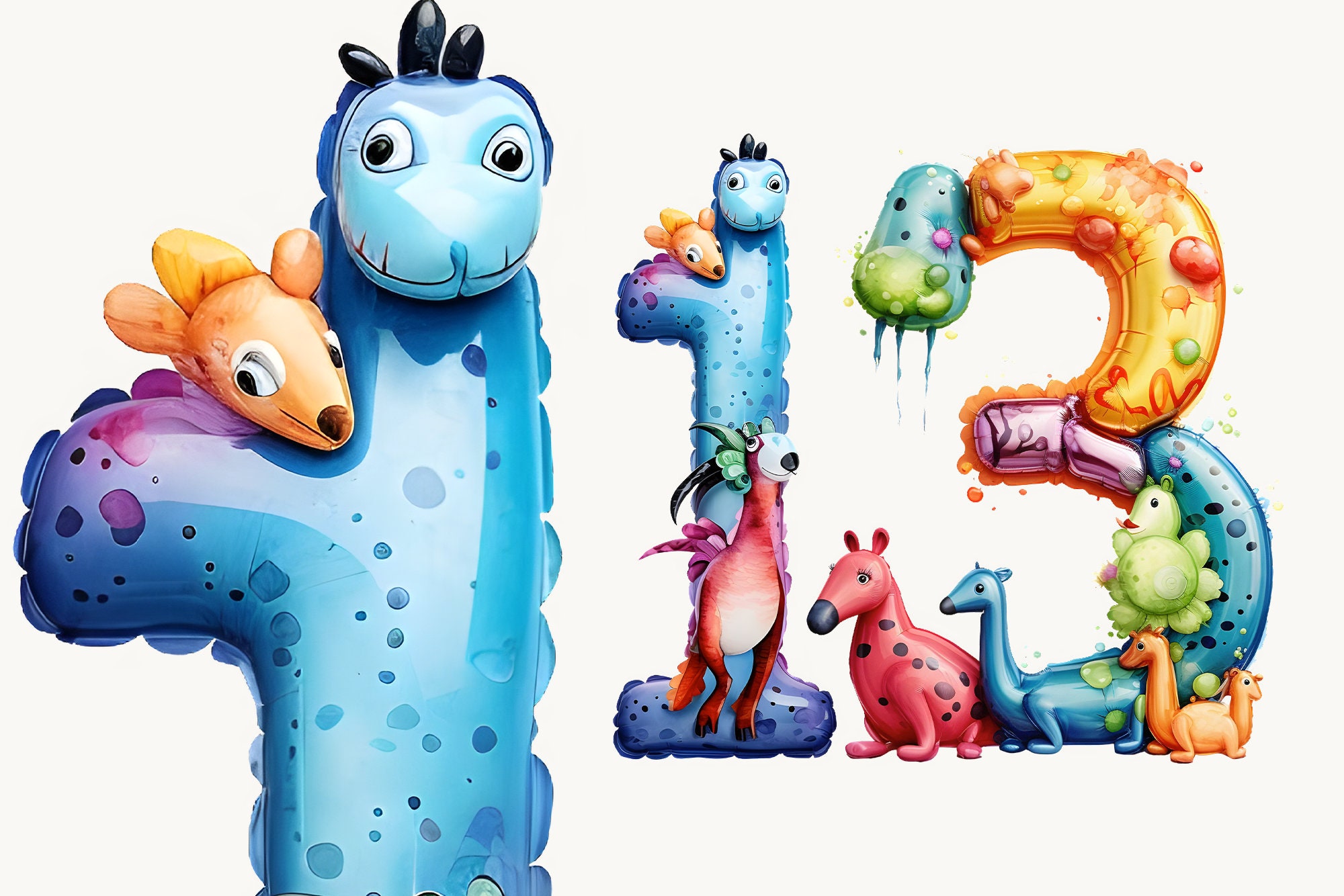 30 Balloons Animals Shaped Numbers, Kids, Birthday, Foil Shaped English ...