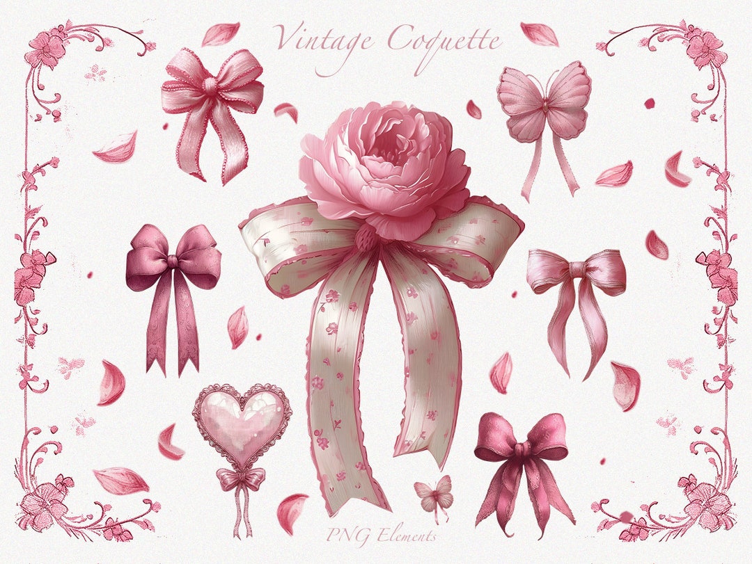 Coquette Elements, 8 Clipart, PNG, Trendy Designs, Soft Girl Era, Bow ...