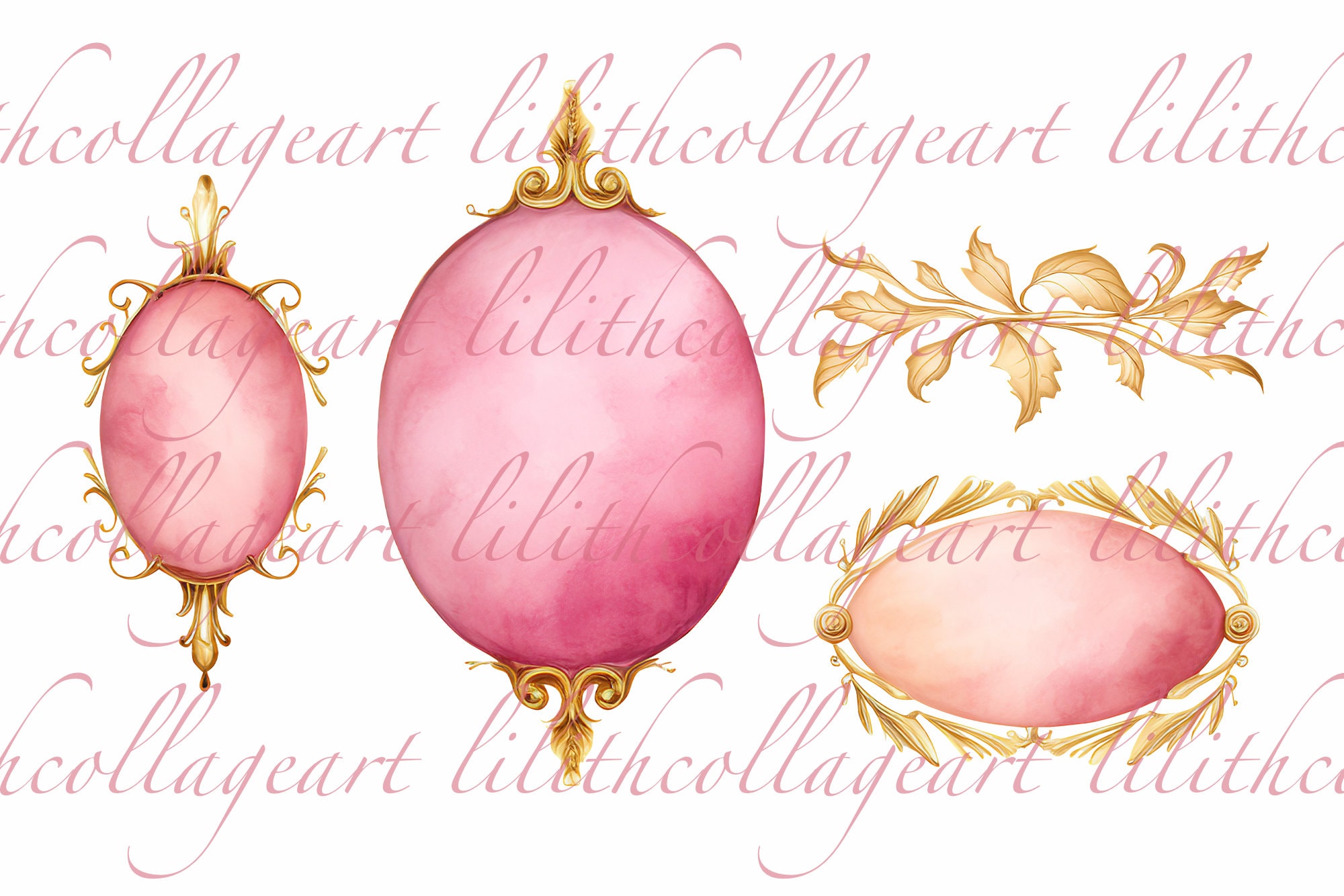 12 Pink Ornate Clipart, Coquette, Watercolors Labels, Soft Pastel Pink ...
