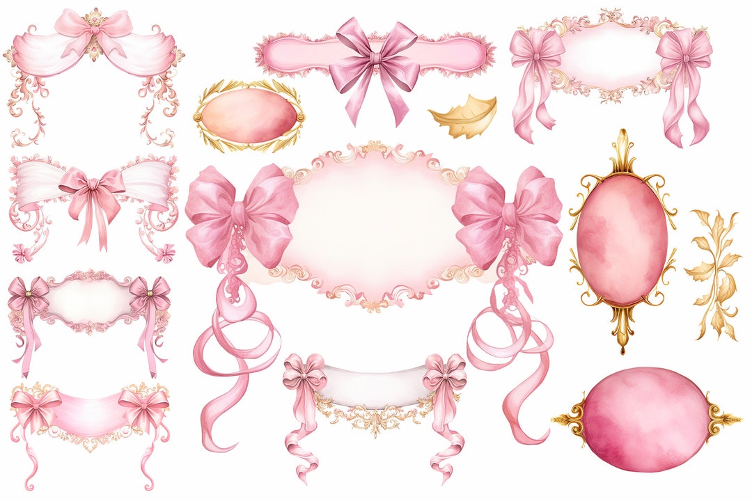 12 Pink Ornate Clipart, Coquette, Watercolors Labels, Soft Pastel Pink ...