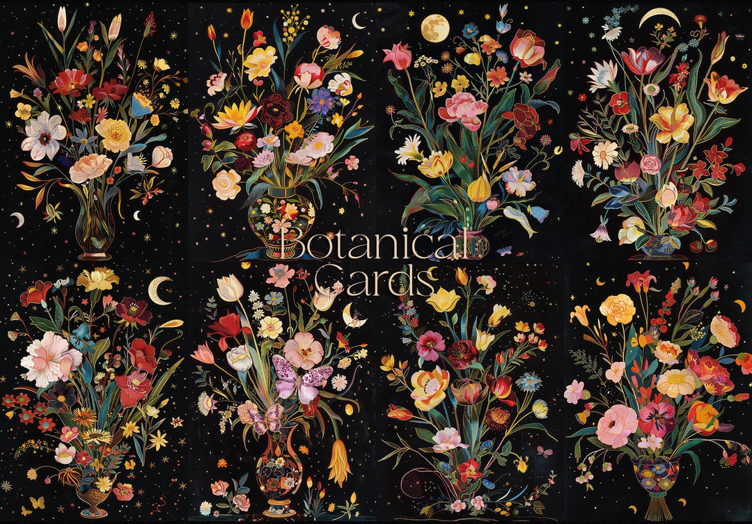 24 Botanical Cards, Printable, Decorative Moon Scrapbook, Craft Pages ...