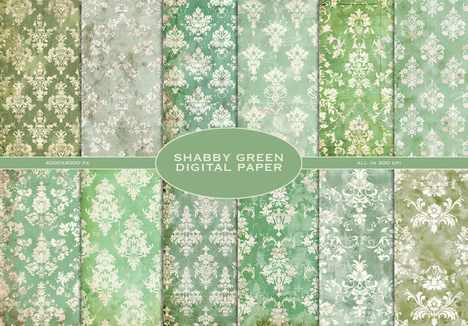 40+ Shabby Green Paper, Digital Victorian Style, Junk Journal Supplies ...