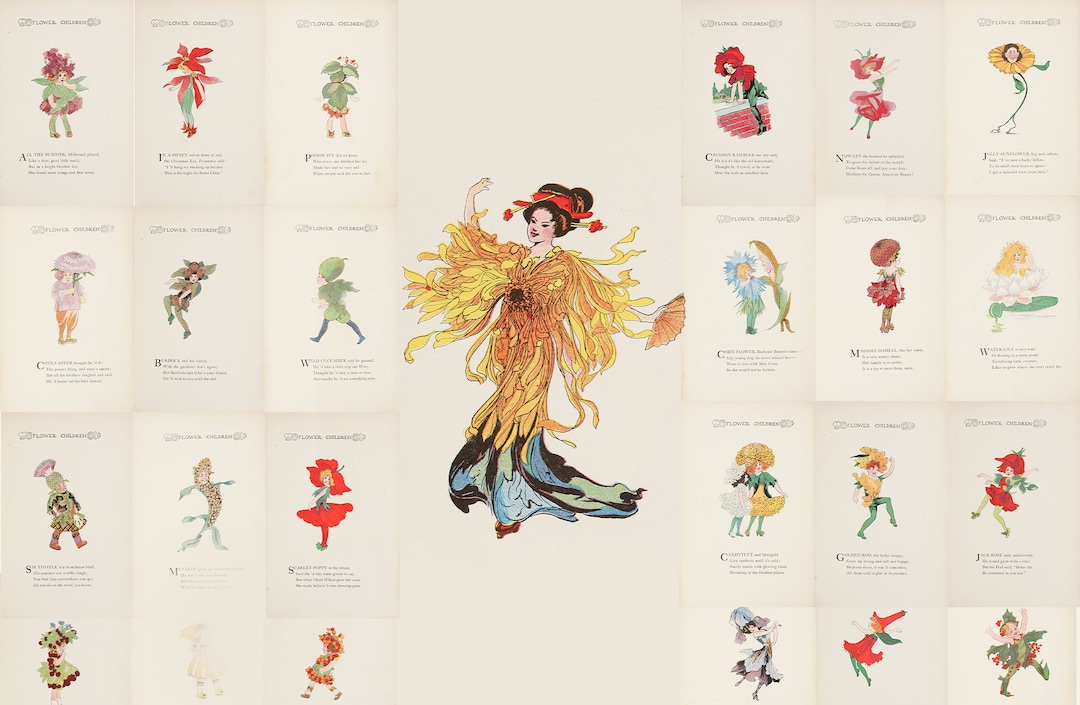 Vintage Flower Children Illustrations: Storybook Art Prints (digital ...