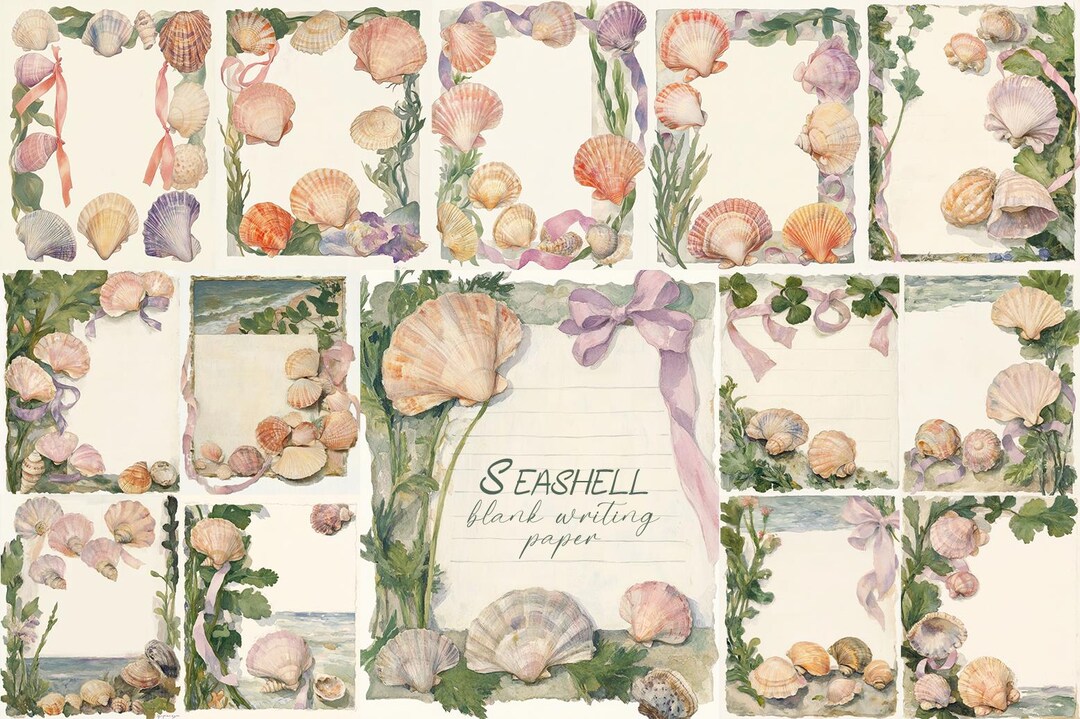 80+ Seashell Blank Writing Paper, Beach Wedding Invitation, Birthday ...