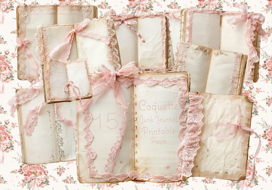 Coquette Junk Journal Pages Ll, 15 Printable, HQ, Scrapbooking, Lace ...