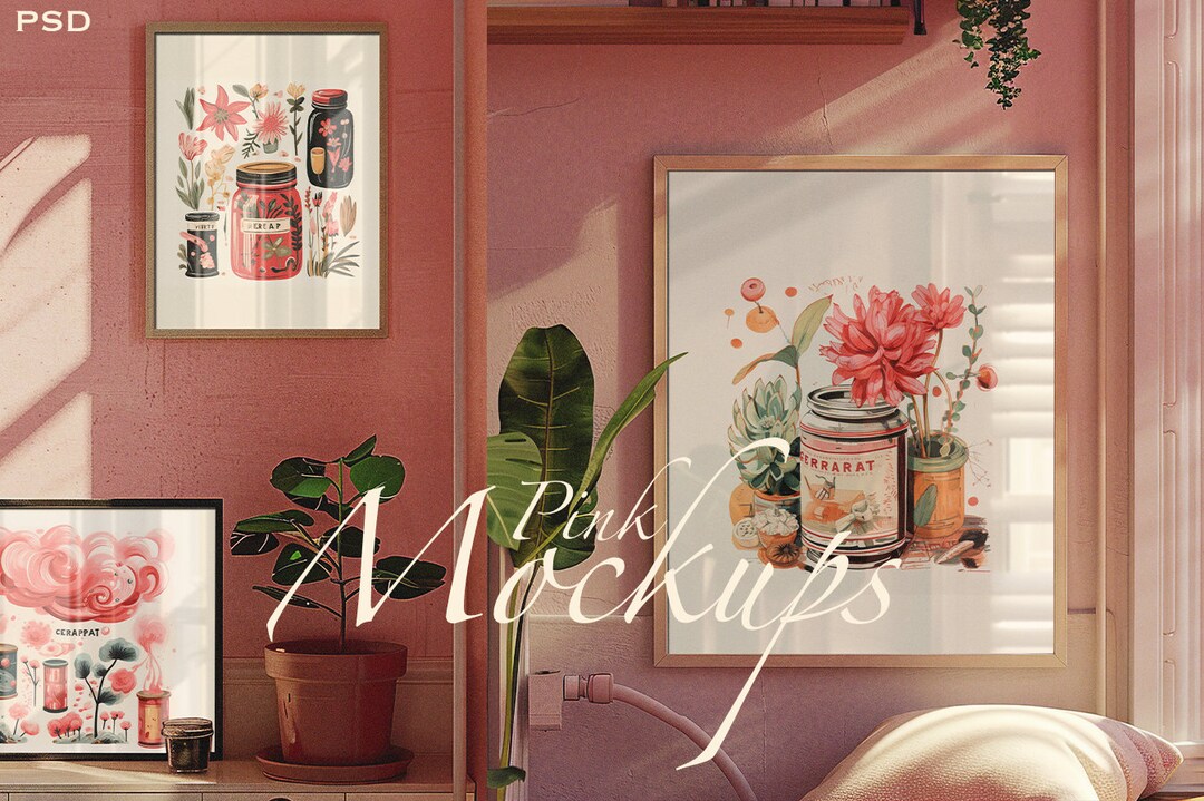 2 Pink Mockups, PSD Photoshop, Pink Decor, Trendy Mockup, Home Interior ...