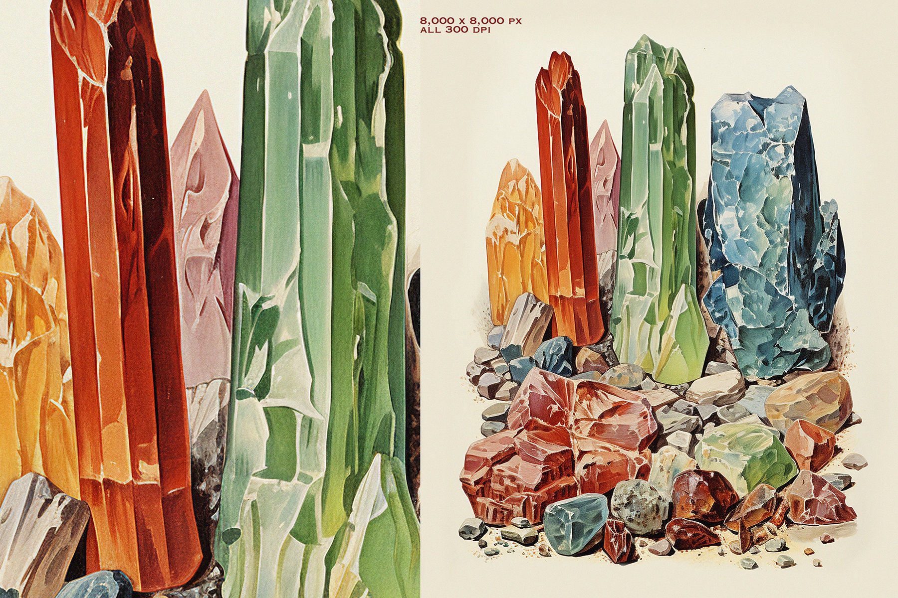 30 Minerals Illustrations, HQ, Rare, Printable, Crystals Art ...