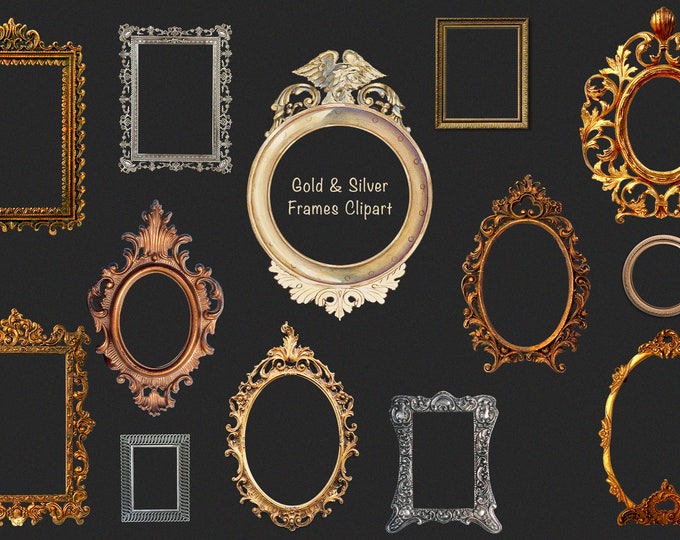 Gold & Silver Luxury Vintage Frames Clipart PNG Cutouts - Etsy