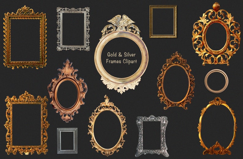 Gold & Silver Luxury Vintage Frames Clipart PNG Cutouts Illustration ...