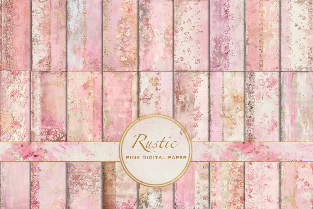40+ Rustic Pink Digital Paper, Vintage Scarbooking, Pink, Gold, Paper ...