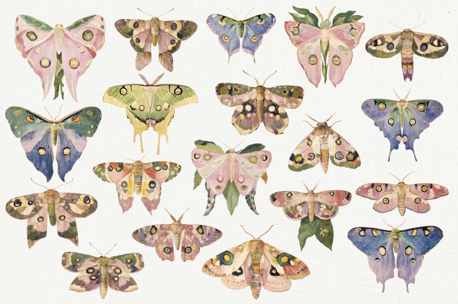 70 Watercolor Luna Moth Clipart, Butterflies, Pastel Collage Elements ...