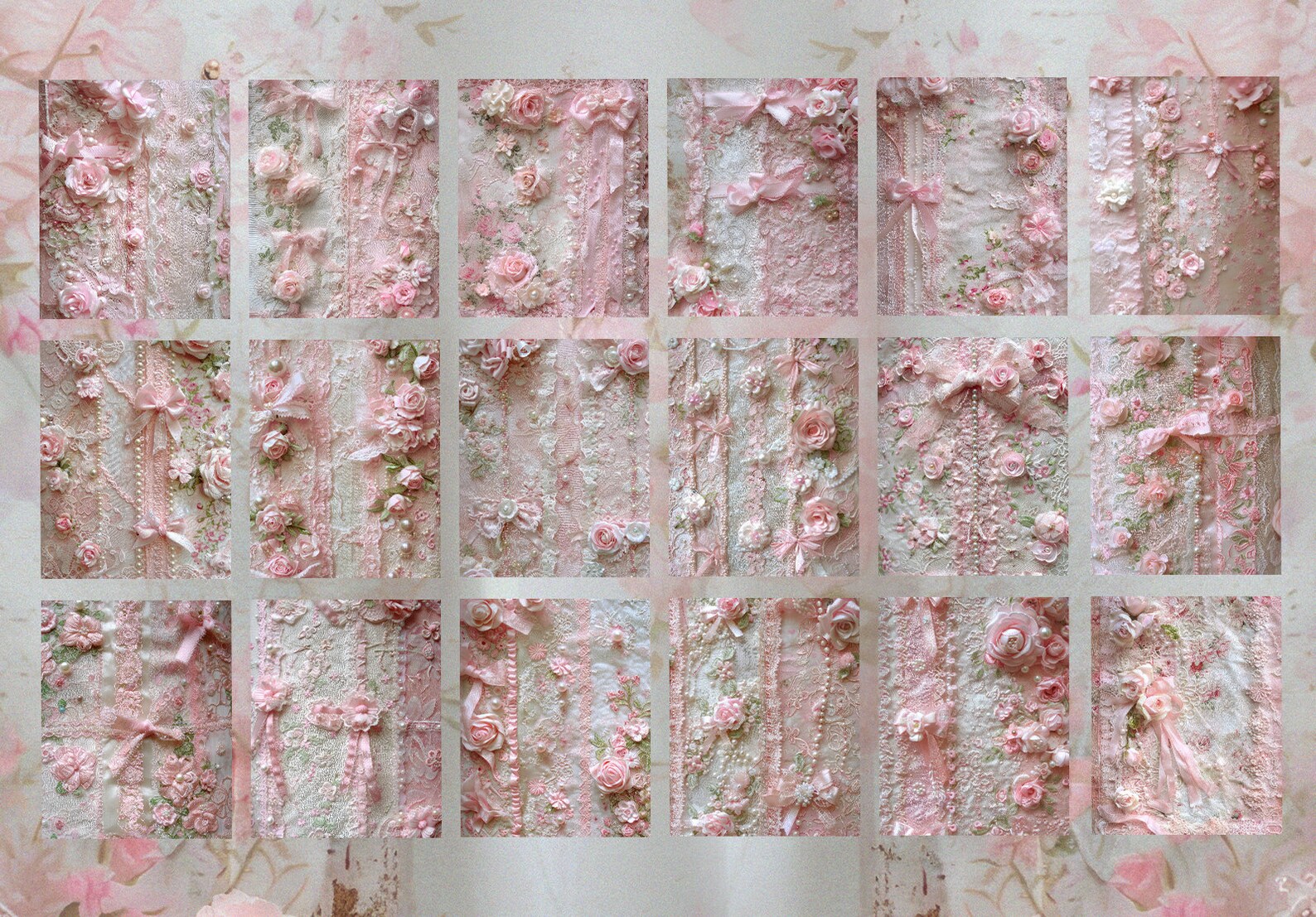 Coquette Junk Journal Pages, Pink Lace Fabric Pattern, Girly Scrapbook ...