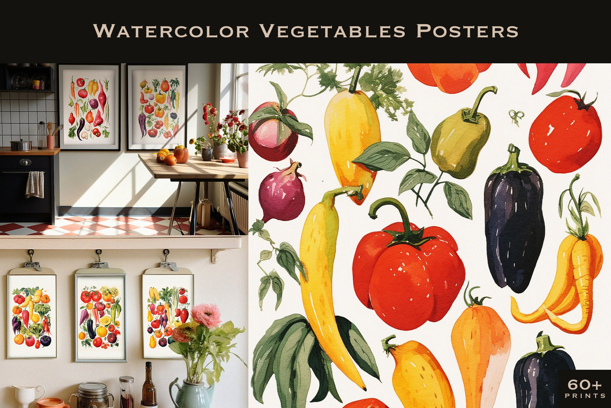60 Watercolor Vegetables Posters, HQ, Fruıts, Printbale, Kitchen, Decor ...
