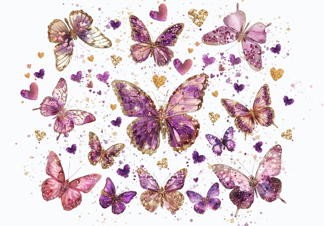 Purple Sequin Butterflies, 14 Clipart, PNG, Glitter, Sparkle, Glam ...