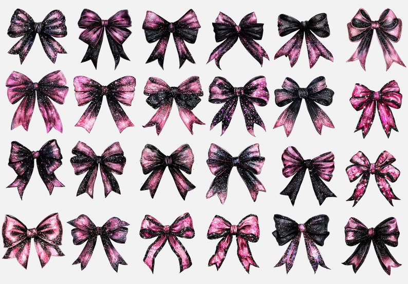 24 Black & Pink Sequin Ribbons, Emo Gothic Clipart, Ark Fantasy Satin ...