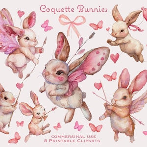 Coquette Bunnies 8 Clipart, Pink Bunny Trendy Coquette Png Printable ...