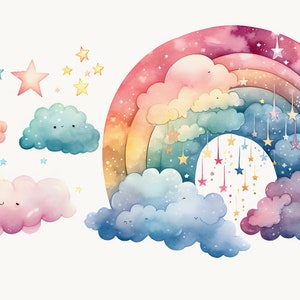 Rainbow Clouds, Watercolor Clip Art Set, Pastel Colors, Cute, Baby ...