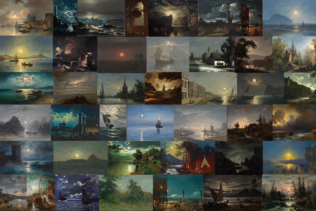 330+ Moonlight Paintings Bundle, Printable Moon Wall Art, Gothic ...