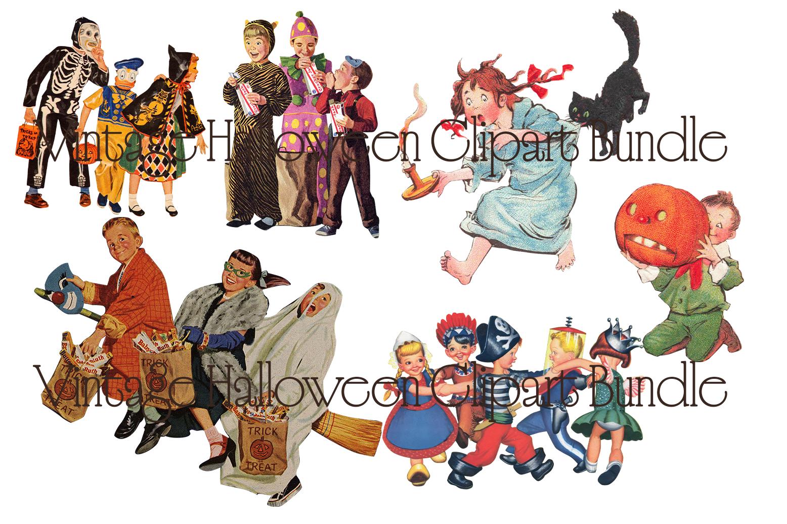 100+ Vintage Halloween Clipart Bundle, Rare Prints, Black Cats, Witches ...