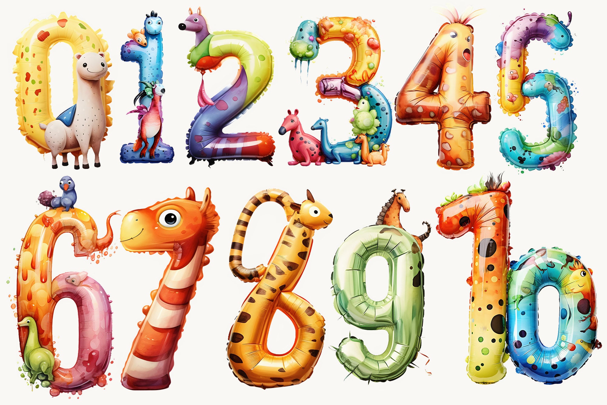 30 Balloons Animals Shaped Numbers, Kids, Birthday, Foil Shaped English ...