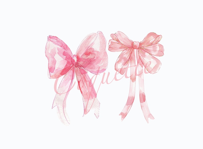 30 Coquette Watercolor Bows, Clipart, PNG, Pink Trendy, Girlie Elements ...
