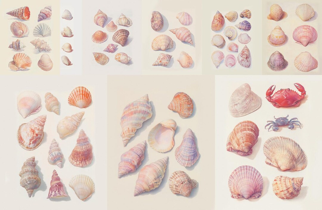 50+ Old School Pastel Seashell Posters, Printable Seashell Wall Art ...