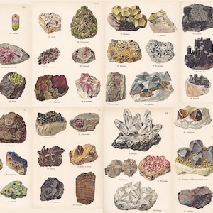 24 the Mineral Kingdom Das Mineralreich Printable Antique Crystals Art ...