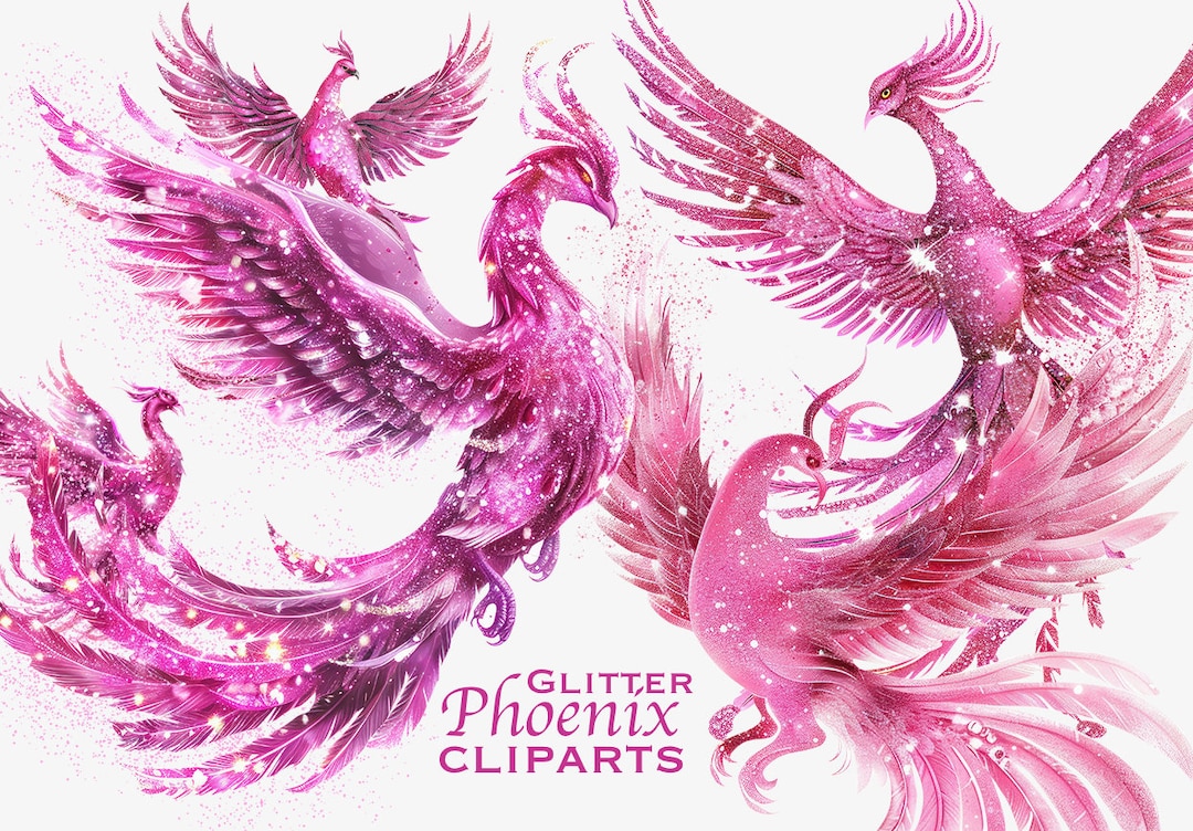 Glitter Phoenix Pink Clipart, Printable Feminine Gold Shiny ...