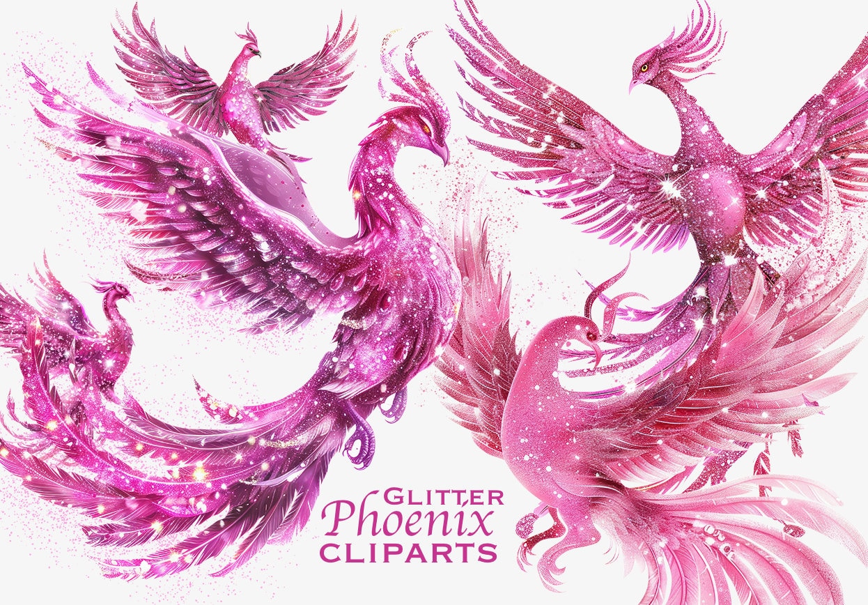 Glitter Phoenix Pink Clipart, Printable Feminine Gold Shiny ...