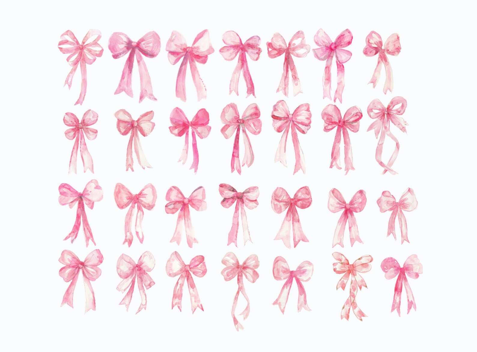 30 Coquette Watercolor Bows, Clipart, PNG, Pink Trendy, Girlie Elements ...