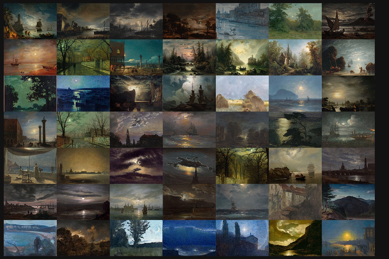 330 Moonlight Paintings Bundle, Printable Moon Wall Art, Gothic, Nature ...