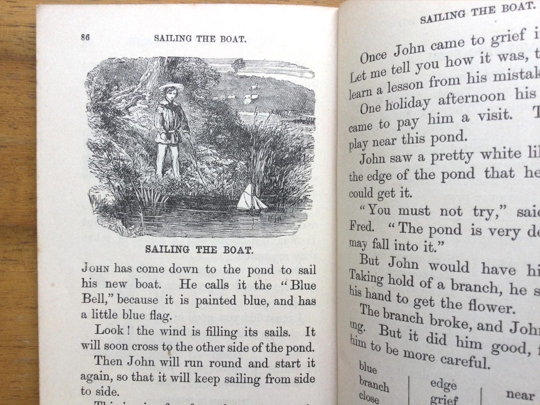 Antique Children's Book, English Learning Textbook, Illustrated Book ...