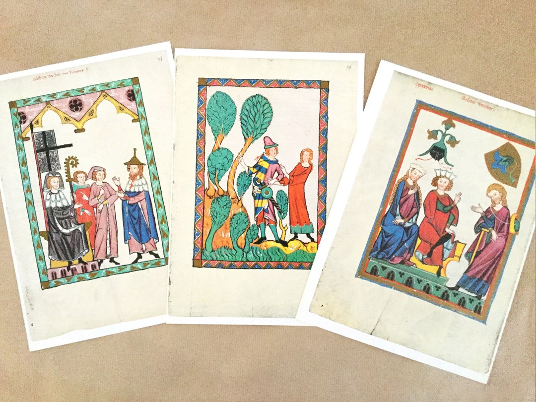 Medieval Prints, Set of 3, Vintage Book Pages for Wall Decor, Collage ...