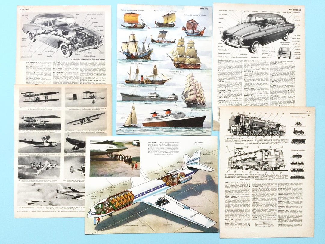 French Vintage Book Pages, Transport History, Transport Ephemera Pack ...