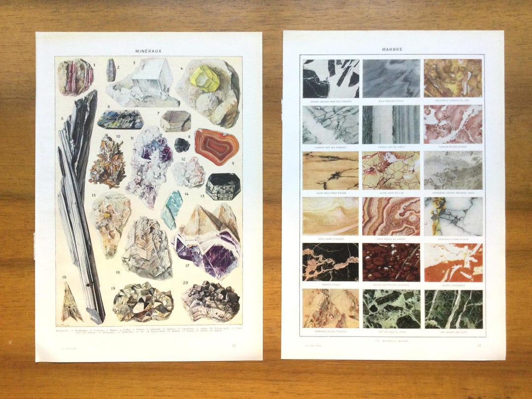 Minerals, Marble, Antique Identification Charts, Gemstone Wall Art ...