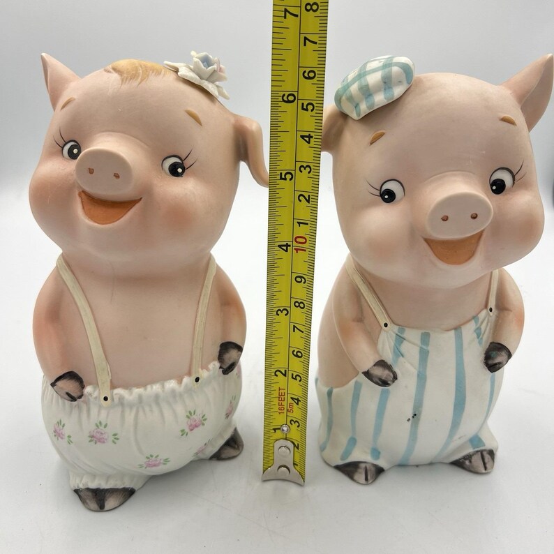 Vintage Lefton Japan Piggy Bank Boy & Girl Pair 7" Bisque BW3077A Red ...