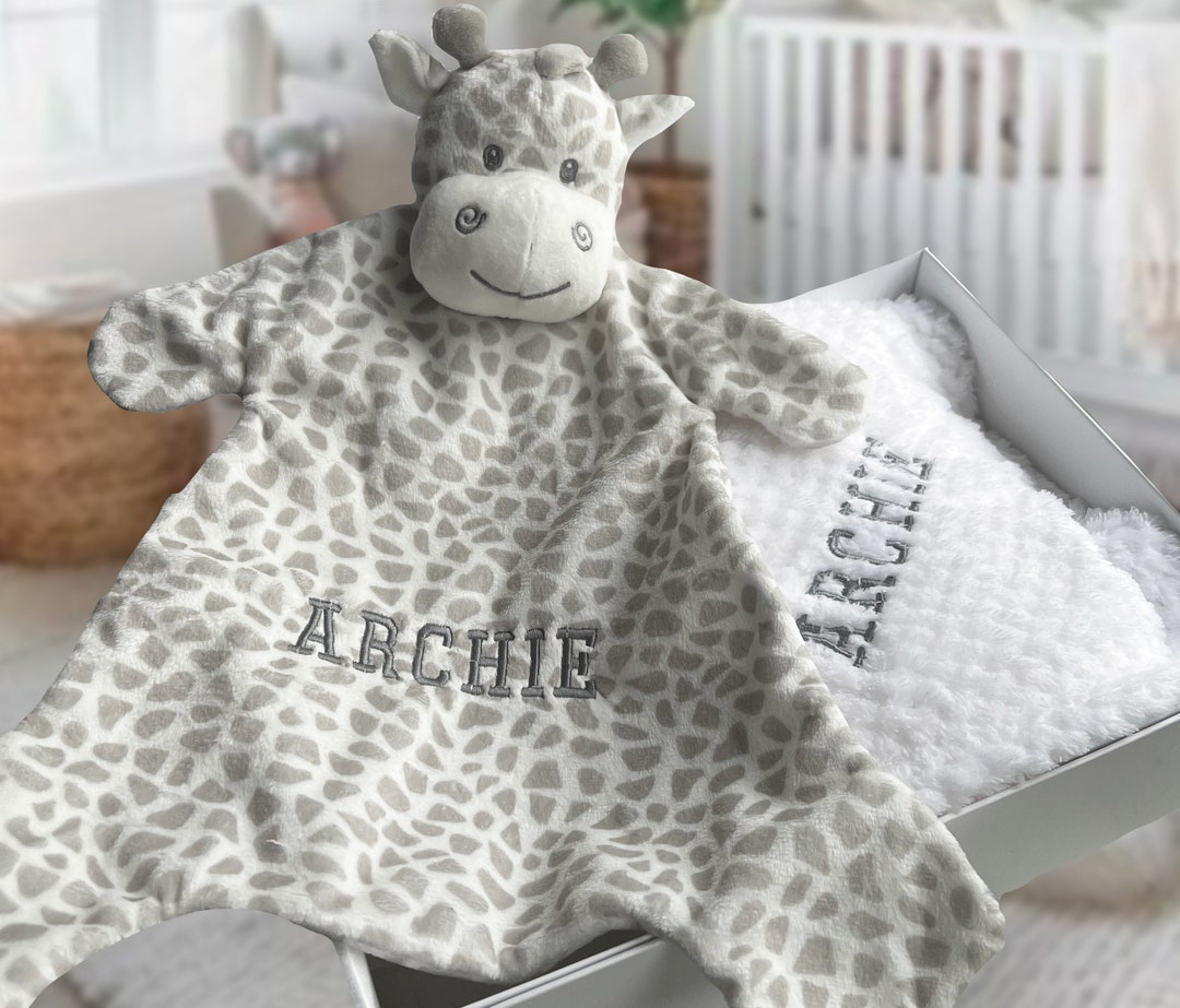 Personalised Baby Blanket and Giraffe Comforter Gift Set, Embroidered ...