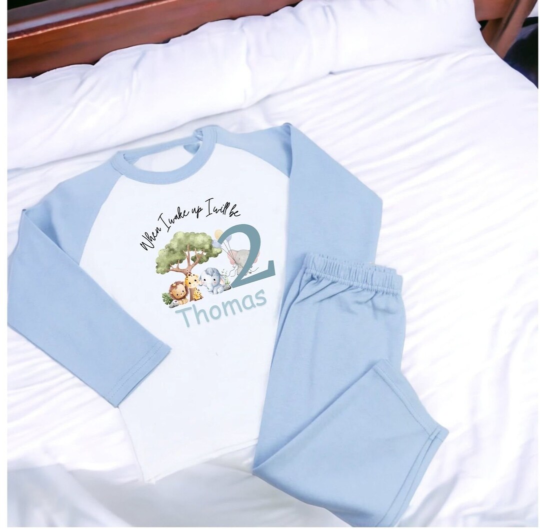 Boys Birthday Pyjamas, Kids Birthday Pyjamas Set, Baby Blue Nightwear ...