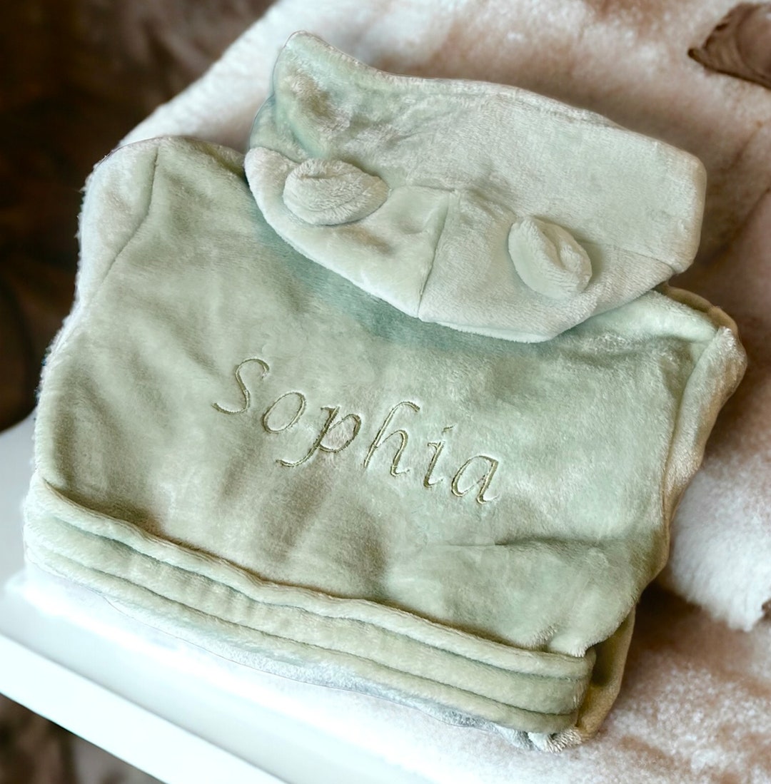 Personalised Sage Bath Robe, Baby Hooded Dressing Gown, Green Sage ...