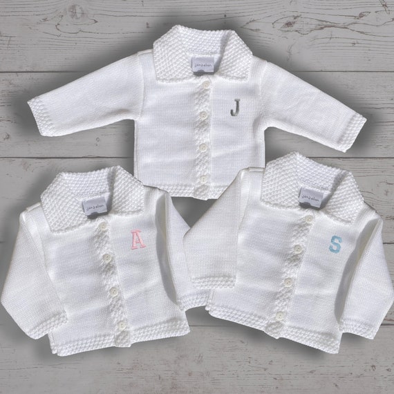 Personalised white Baby cardigan White Knitted Cardigan | Etsy