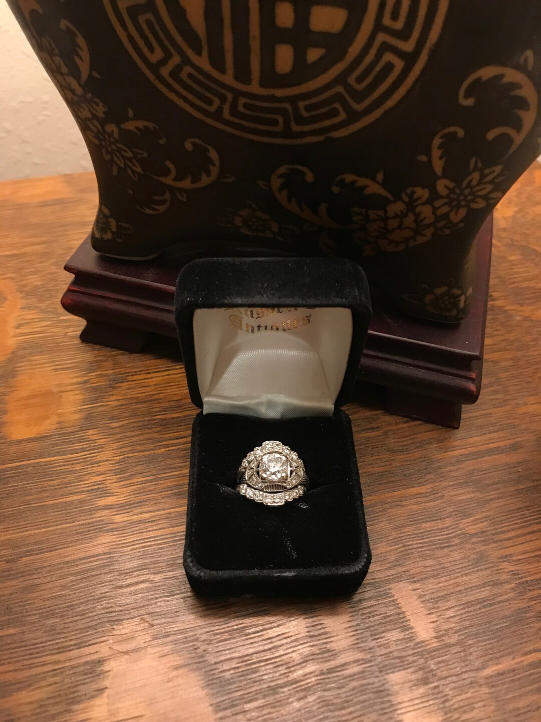 Antique Art Deco Mine Diamond Ring 2.12 Cts. and Diamond Ring Guard .65 ...